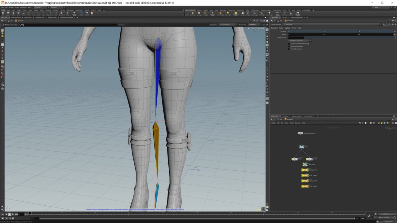 SpaceGirl Rigging | Seminar 2 | Creating Bones | SideFX